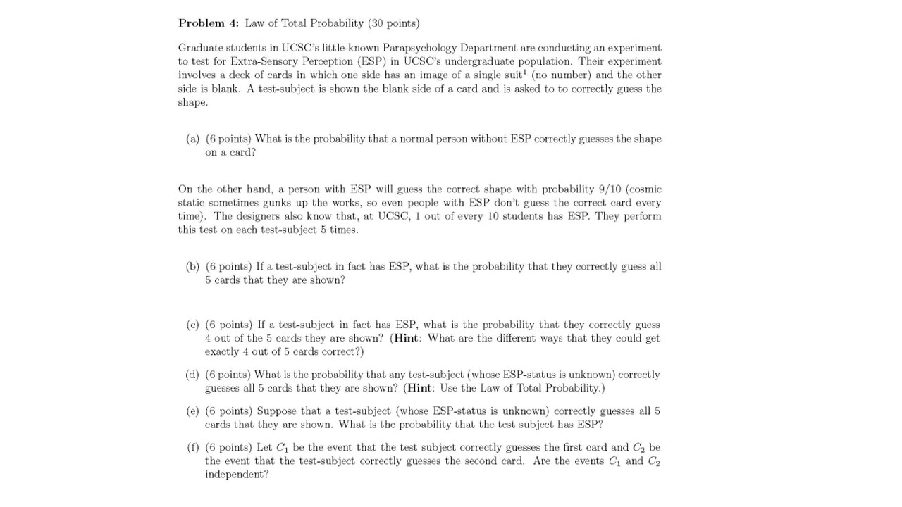 Solved Problem 4: Law of Total Probability (30 | Chegg.com