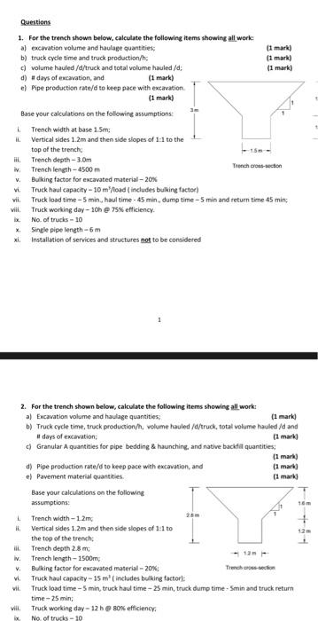 Solved Questions 1. For the trench shown below, calculate | Chegg.com