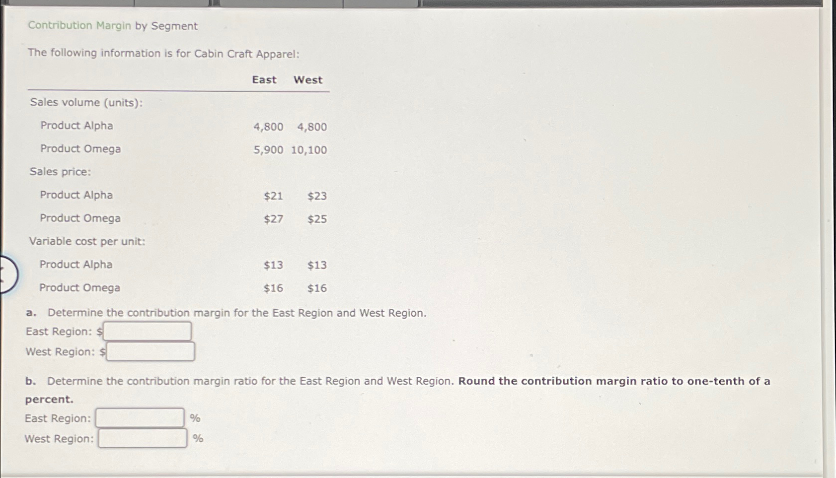 Solved Contribution Margin by SegmentThe following | Chegg.com