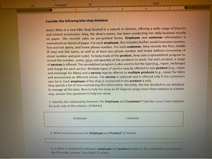 Solved Consider the following bike shop database Amy's Bikes | Chegg.com