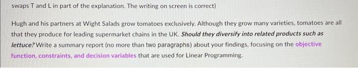 Solved swaps T and L in part of the explanation. The writing | Chegg.com