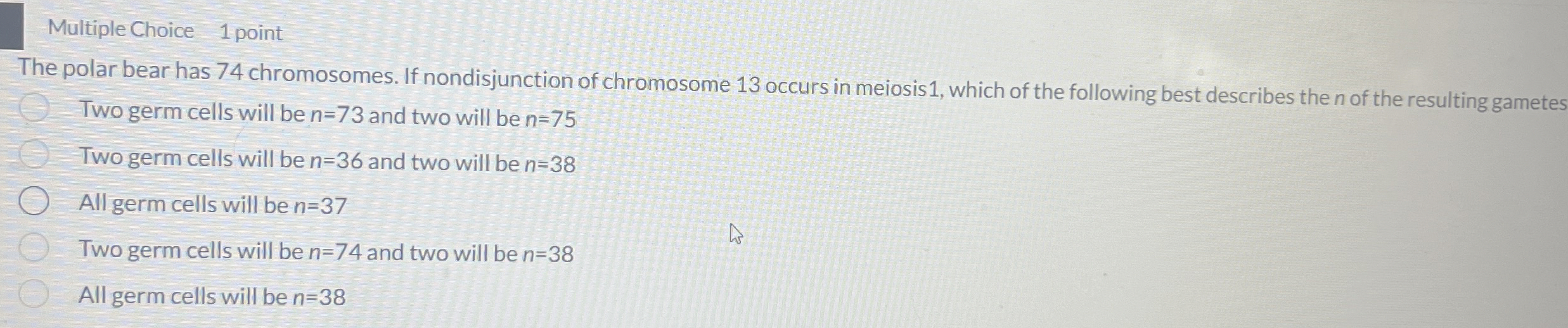 Solved Multiple Choice 1 ﻿pointThe polar bear has 74 | Chegg.com