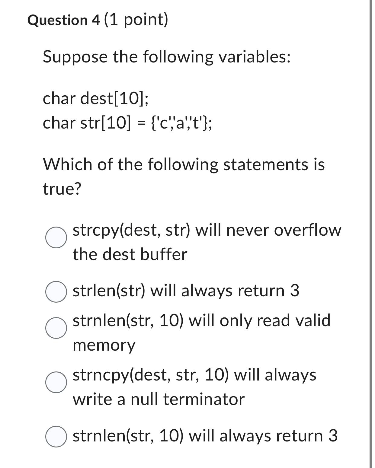 Solved Question 4 (1 ﻿point)Suppose the following | Chegg.com