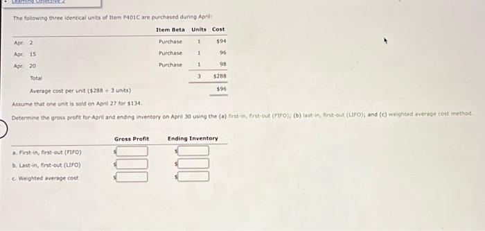 Solved The following three identical units of Item P401C are | Chegg.com