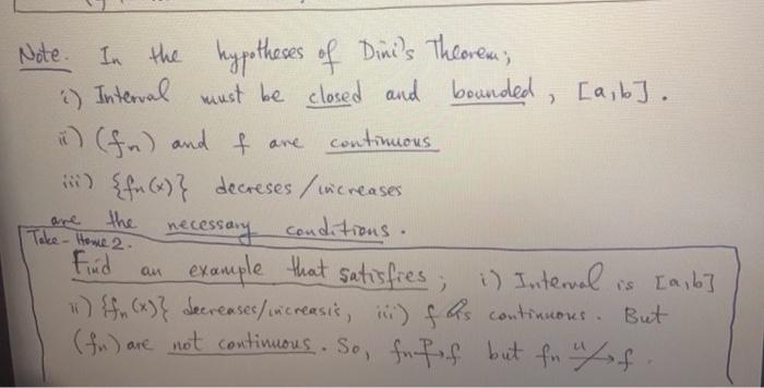 Solved Note. In the hypotheses of Dini's Theorem; i) | Chegg.com