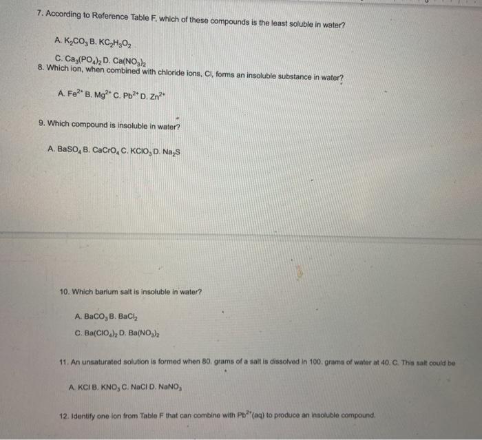 Solved 7. According to Reference Table F, which of these | Chegg.com