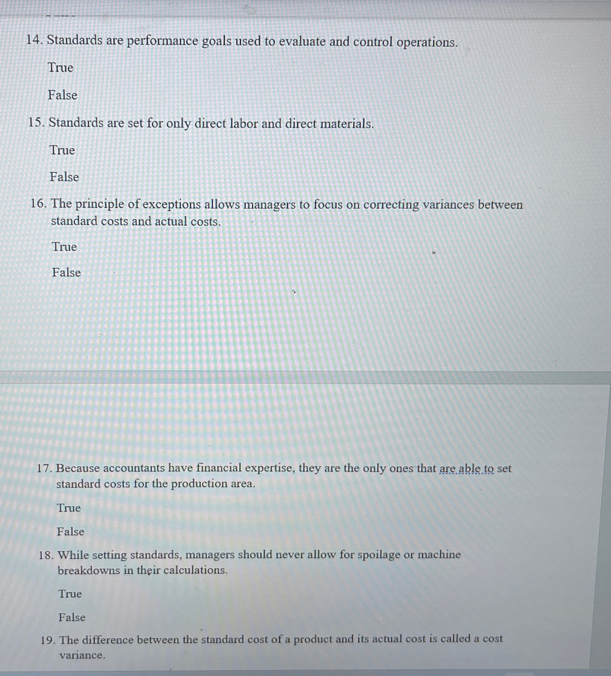 Solved Standards are performance goals used to evaluate and | Chegg.com
