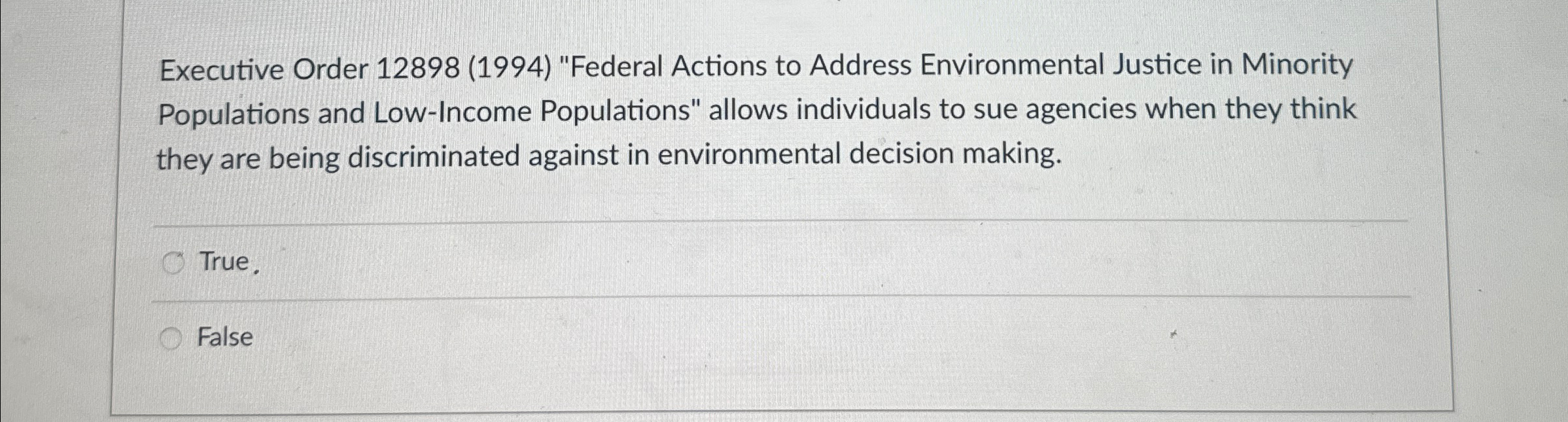 Solved Executive Order 12898 (1994) ﻿"Federal Actions to | Chegg.com