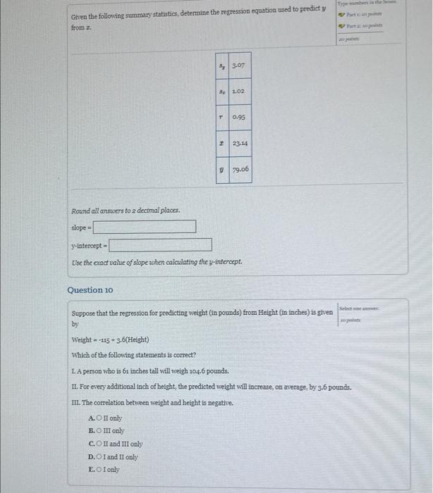 Solved Given the following summary statistics, determine the | Chegg.com