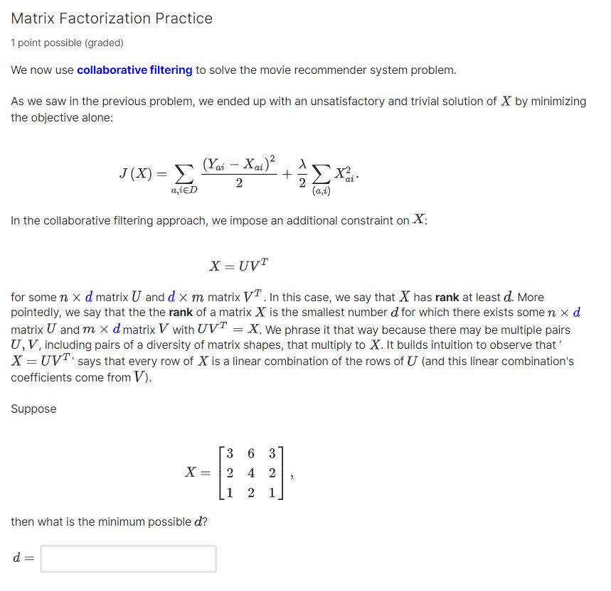 Solved Matrix Factorization Practice1 ﻿point possible | Chegg.com
