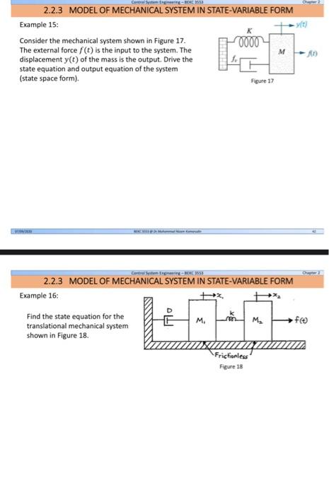 Solved 2.2.3 MODEL OF MECHANICAL SYSTEM IN STATE-VARIABLE | Chegg.com