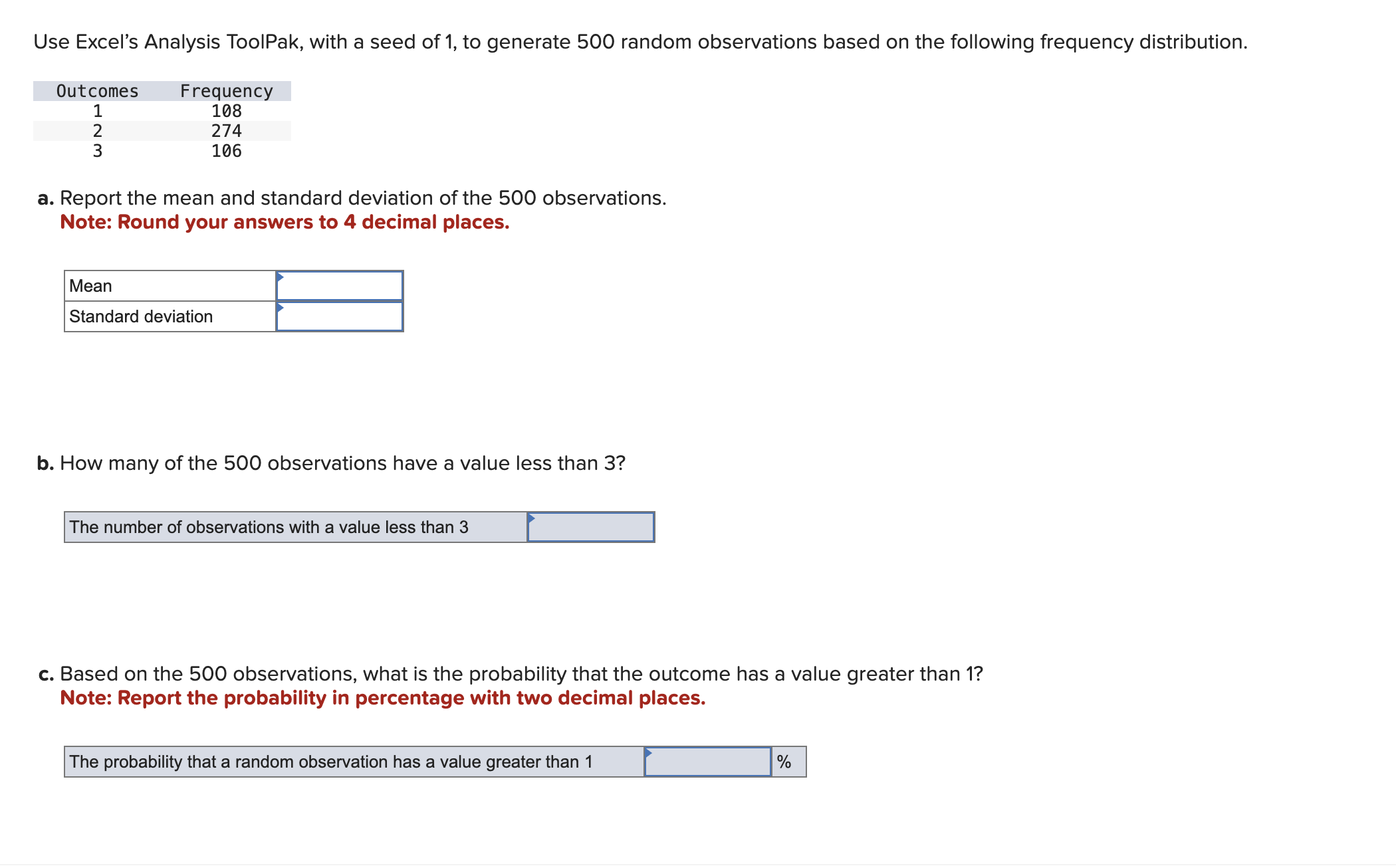 Solved Use Excel's Analysis ToolPak, with a seed of 1, ﻿to | Chegg.com