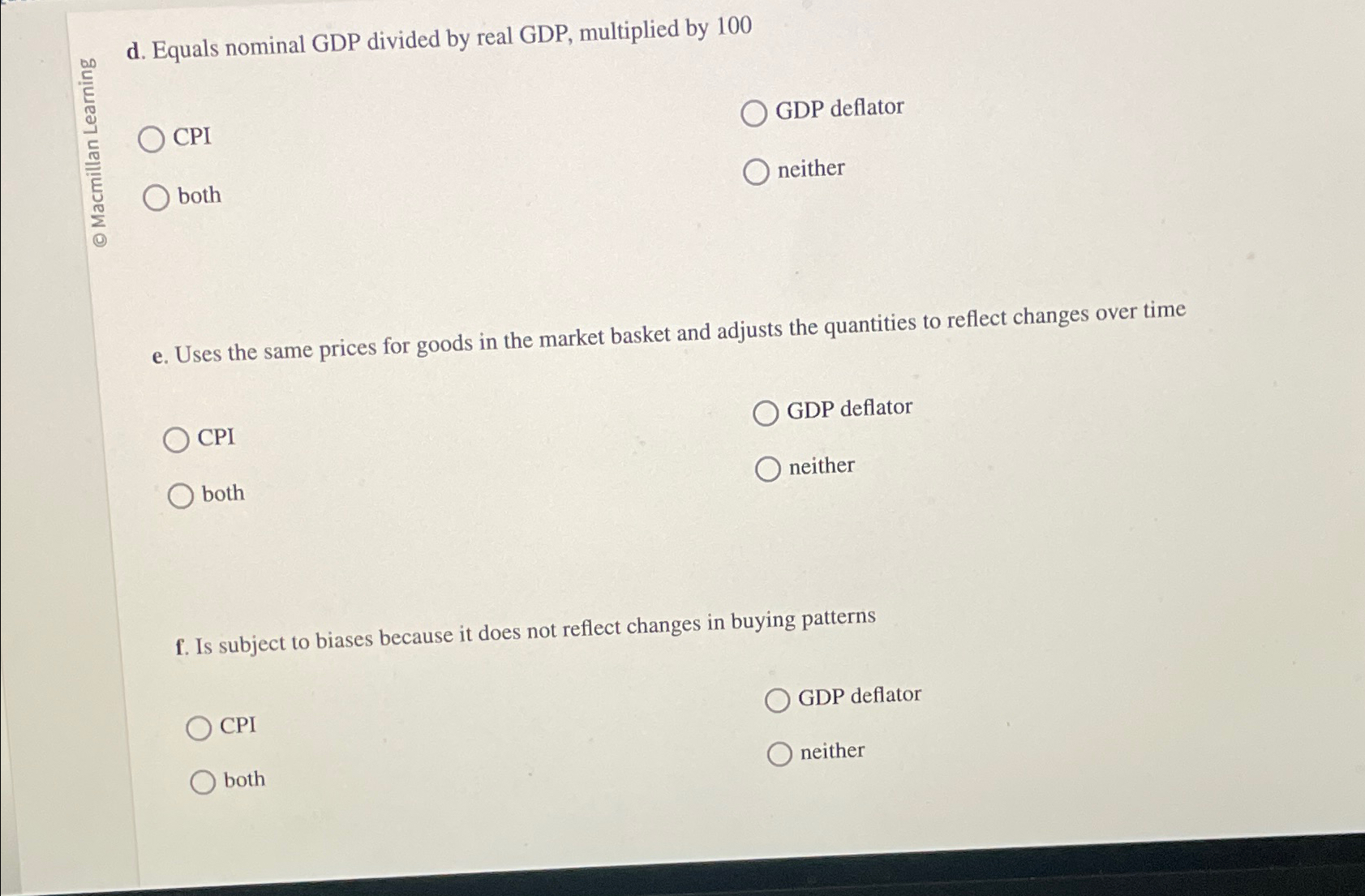 Solved d. ﻿Equals nominal GDP divided by real GDP, | Chegg.com