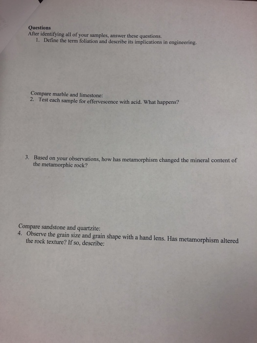 Solved Name: Examining and Classifying Metamorphic Rocks | Chegg.com
