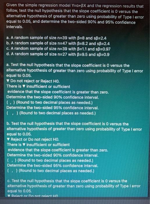 Solved Given The Simple Regression Model Yabx And The 