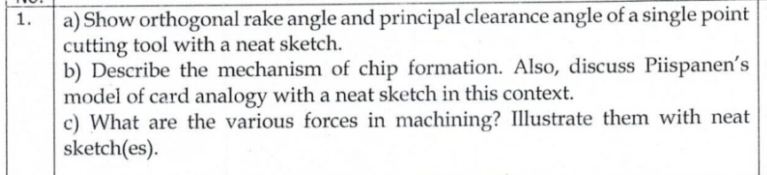 Solved a) ﻿Show orthogonal rake angle and principal | Chegg.com