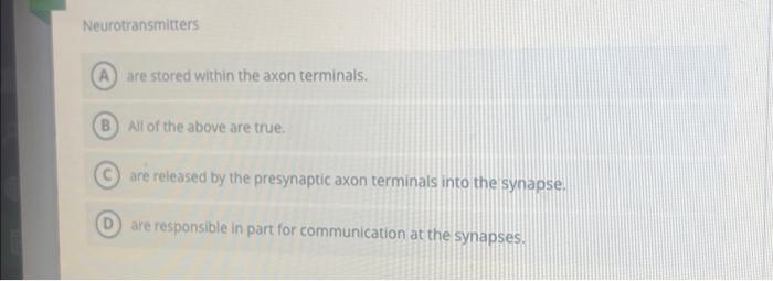 Solved Neurotransmitters are stored within the axon | Chegg.com