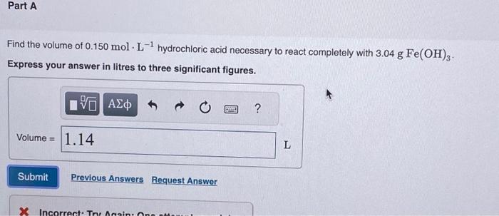 Solved Find the volume of 0.150 mol⋅L−1 hydrochloric acid | Chegg.com