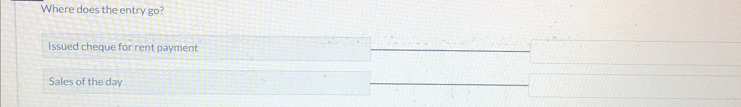 Solved Where does the entry go?Issued cheque for rent | Chegg.com