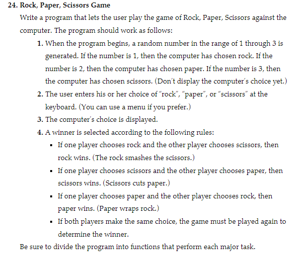 Solved *WRITE IN C++*Rock, Paper, Scissors GameWrite a | Chegg.com