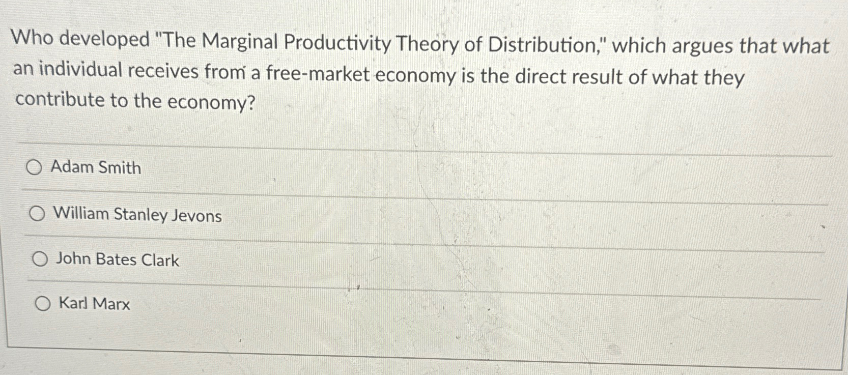 Solved Who developed "The Marginal Productivity Theory of | Chegg.com