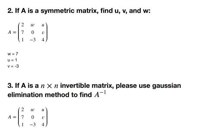 Solved If A is ﻿a symmetric matrix, find u, v, ﻿and w | Chegg.com