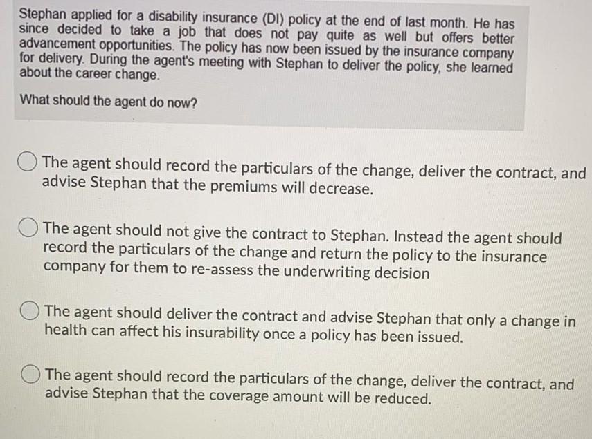 Solved Stephan applied for a disability insurance (DI) | Chegg.com