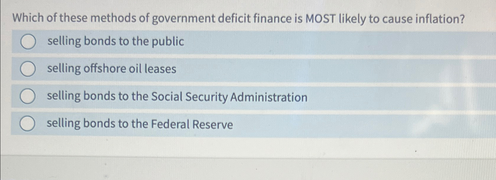 Solved Which of these methods of government deficit finance | Chegg.com