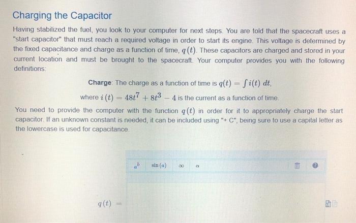 Solved Charging the Capacitor Having stabilized the fuel, | Chegg.com