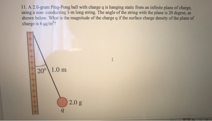 Solved 11. A 2.0-gram Ping-Pong ball with charge q is | Chegg.com