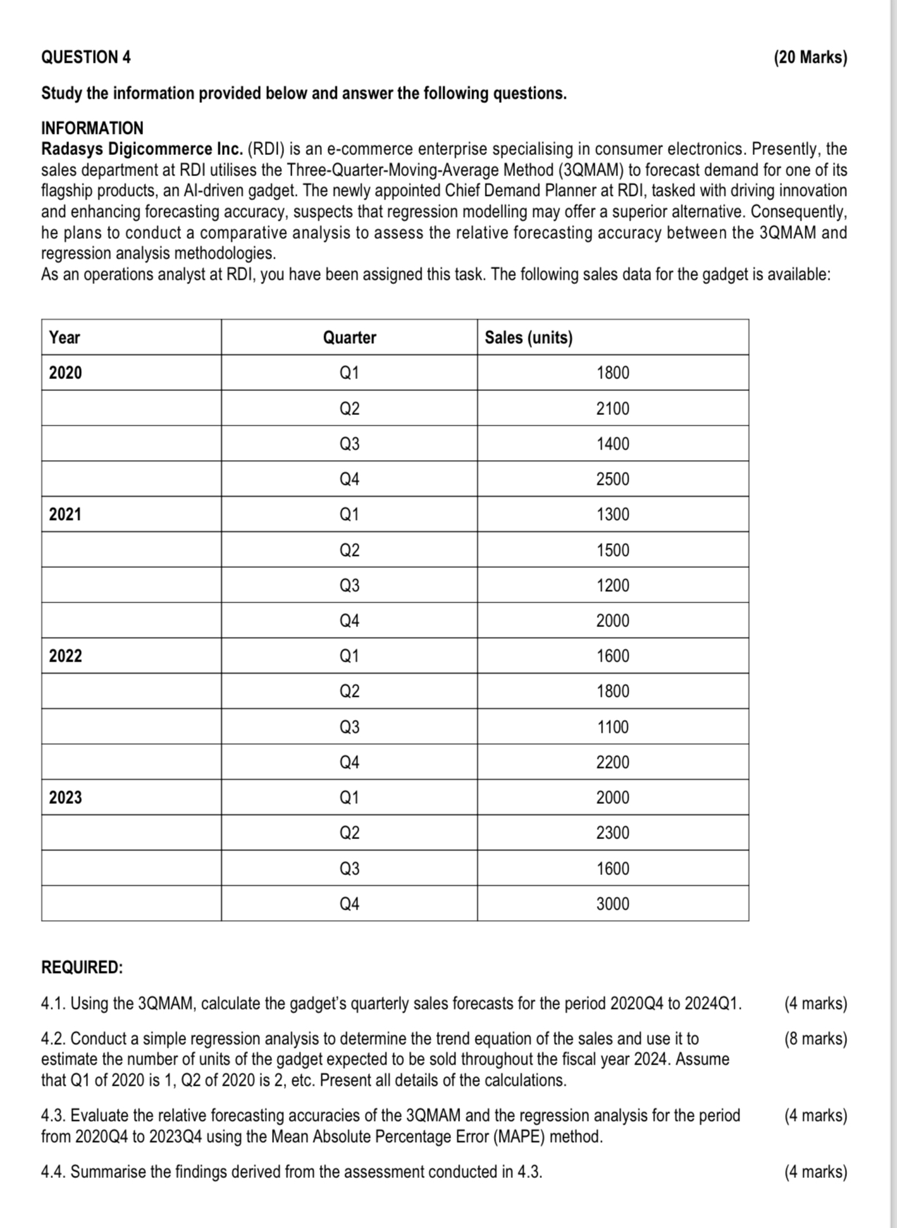 Solved QUESTION 4(20 ﻿Marks)Study the information provided | Chegg.com