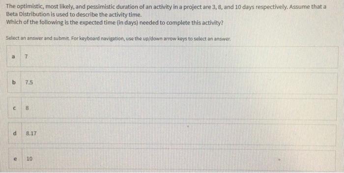 Solved The optimistic, most likely, and pessimistic duration | Chegg.com