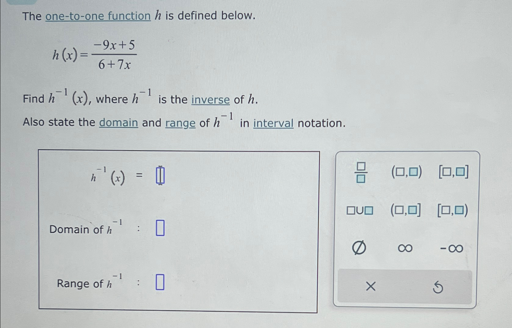 Solved The one-to-one function h ﻿is defined | Chegg.com