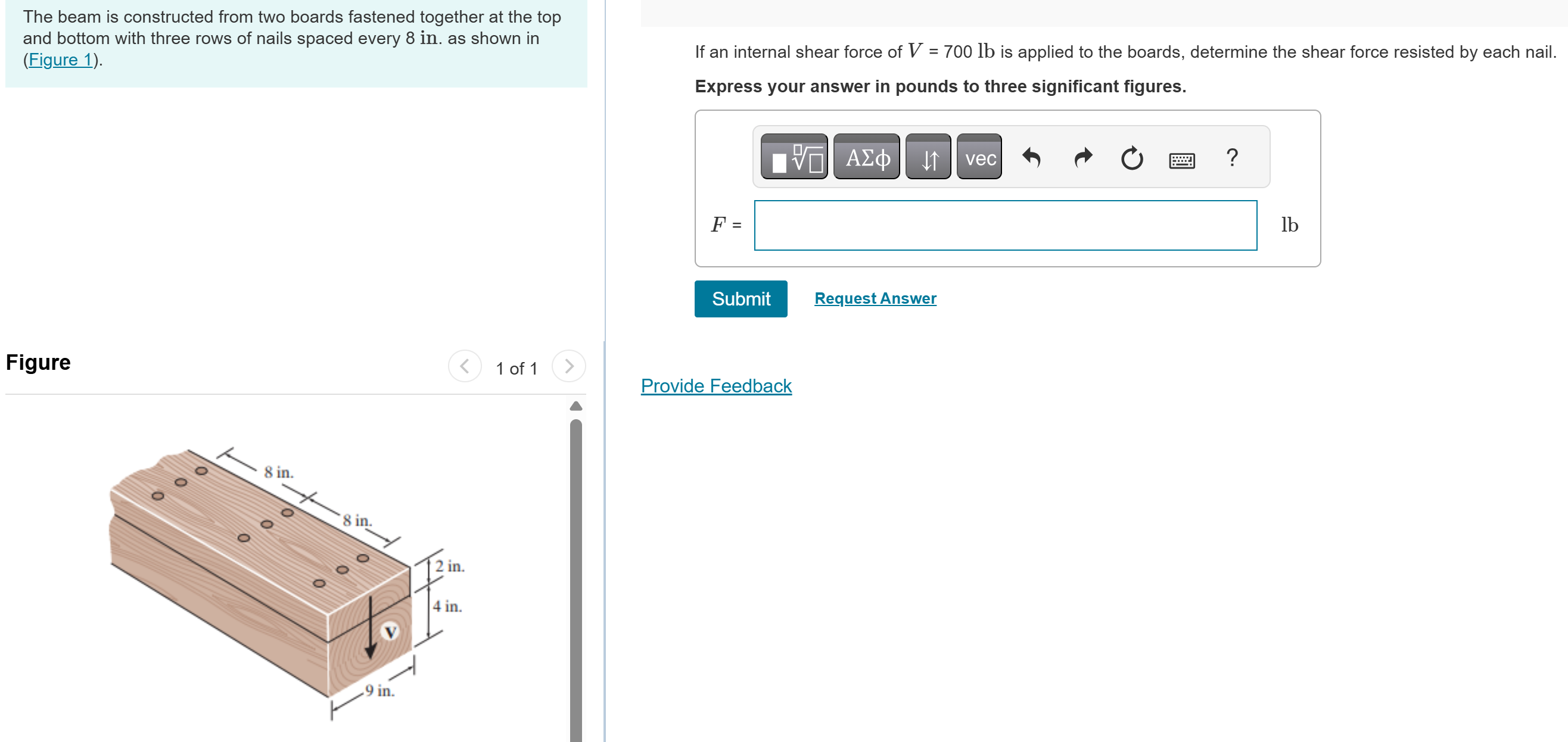 Solved The beam is constructed from two boards fastened | Chegg.com
