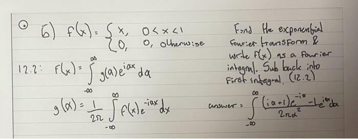 Solved 12.2: f(x)=∫−∞∞g(a)eiaxdα integral. Sub buck into | Chegg.com