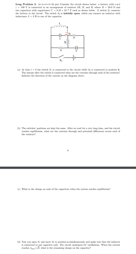 Solved Long Problem 2. (4+4+4+4=16pts) ﻿Consider the circuit | Chegg.com