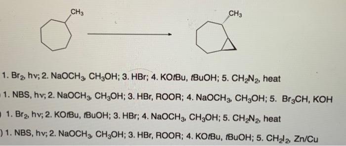 Solved 1. Br2, hv; 2. NaOCH3,CH3OH; 3. HBr; 4. KOtBu, | Chegg.com