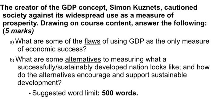 Solved The creator of the GDP concept, Simon Kuznets, | Chegg.com