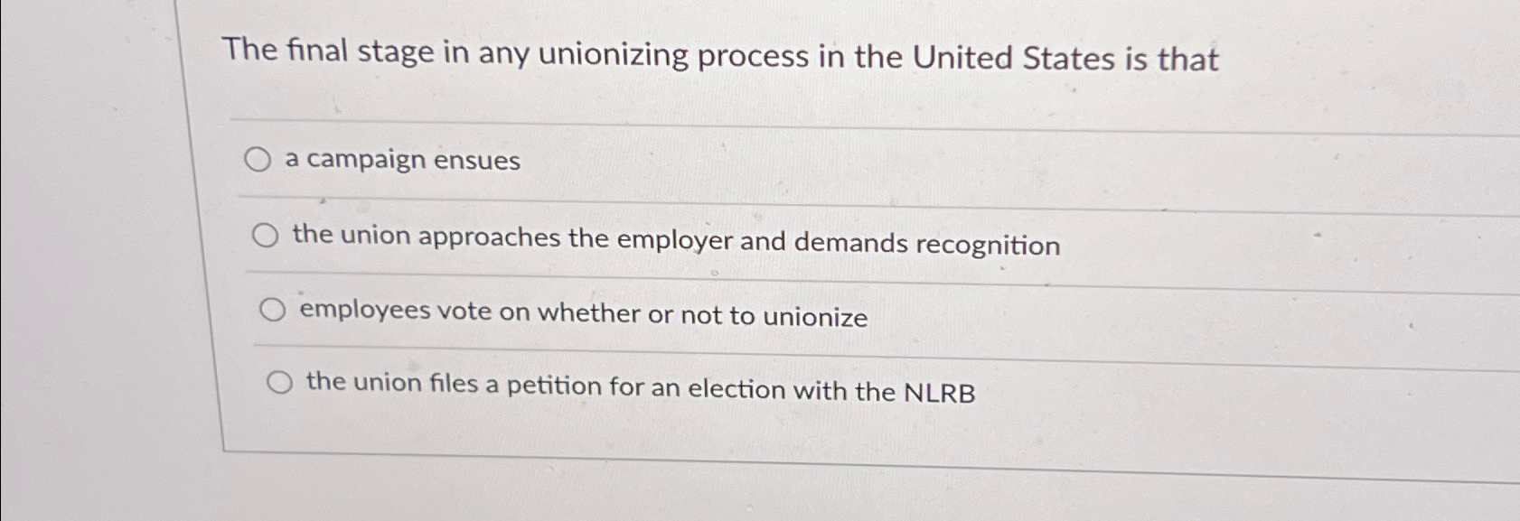 Solved The final stage in any unionizing process in the | Chegg.com