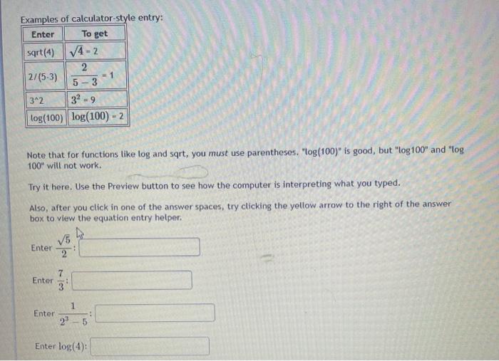 Solved Exambles of calculator-style entry: Note that for | Chegg.com