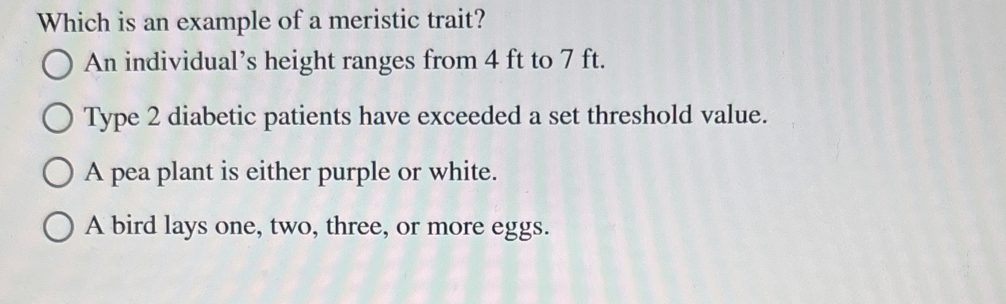 Solved Which is an example of a meristic trait?An | Chegg.com