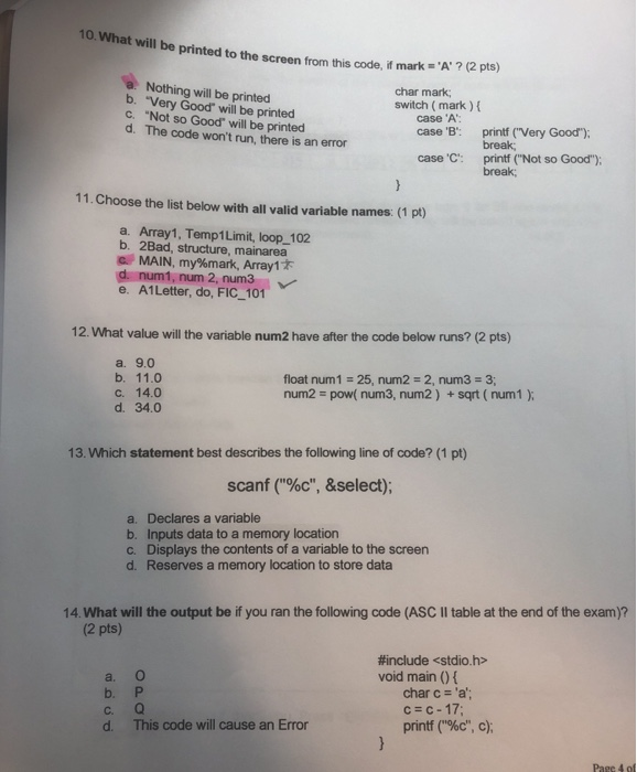 Solved 10 What Will Be Printed To The Screen From This Chegg