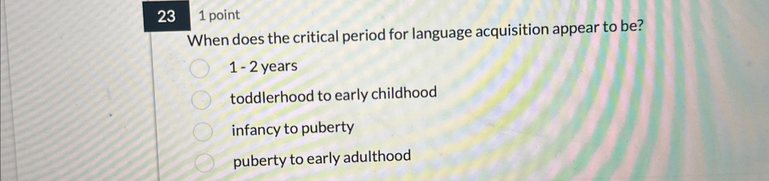 Solved 231 ﻿pointWhen does the critical period for language | Chegg.com