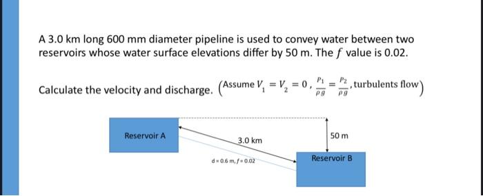 Solved A 3.0 km long 600 mm diameter pipeline is used to | Chegg.com
