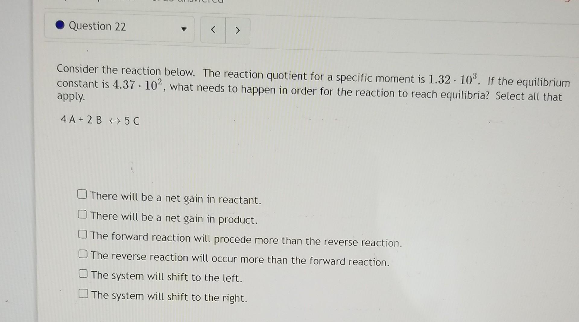 Solved Consider the reaction below. The reaction quotient | Chegg.com