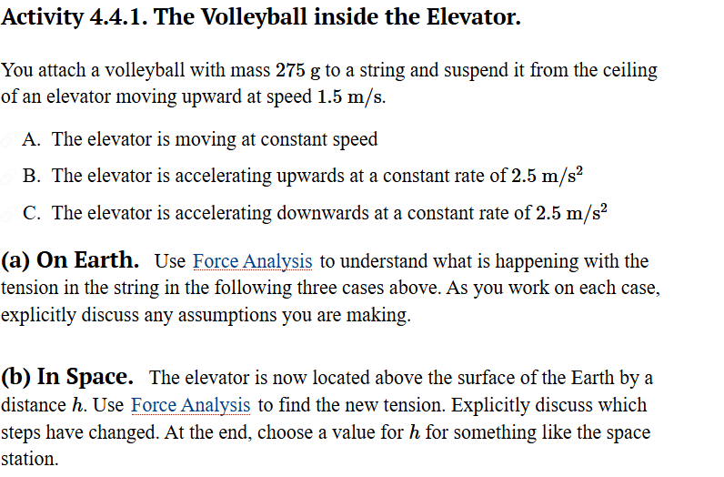 Solved Activity 4.4.1. ﻿The Volleyball inside the Elevator. | Chegg.com