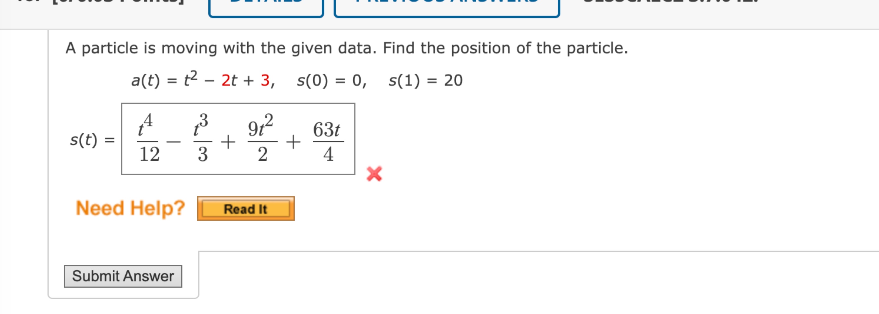 Solved A particle is moving with the given data. Find the | Chegg.com