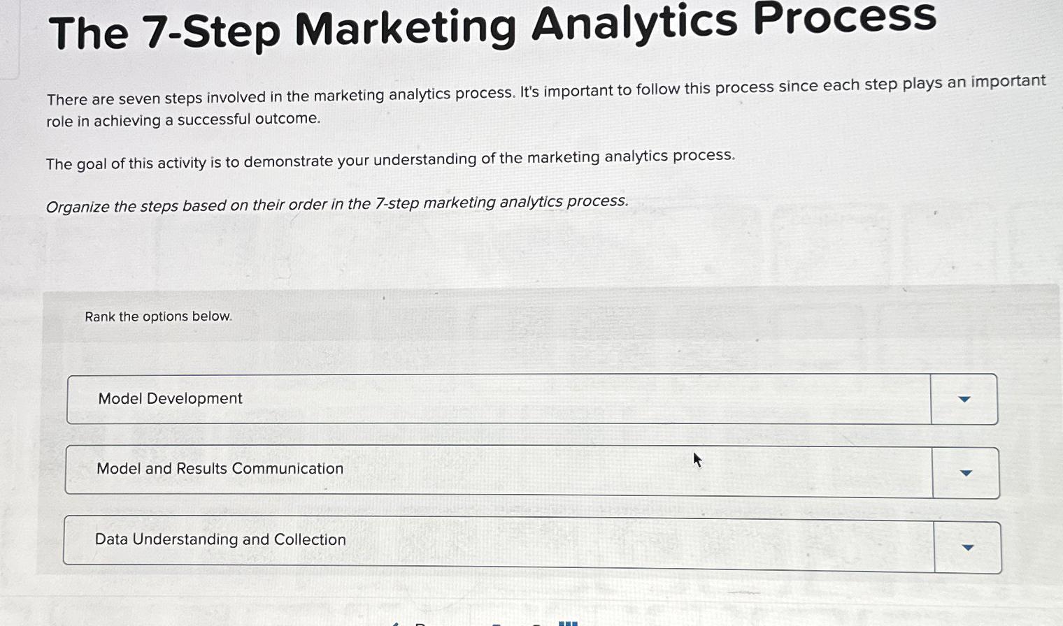 Solved The 7-Step Marketing Analytics ProcessThere are seven | Chegg.com