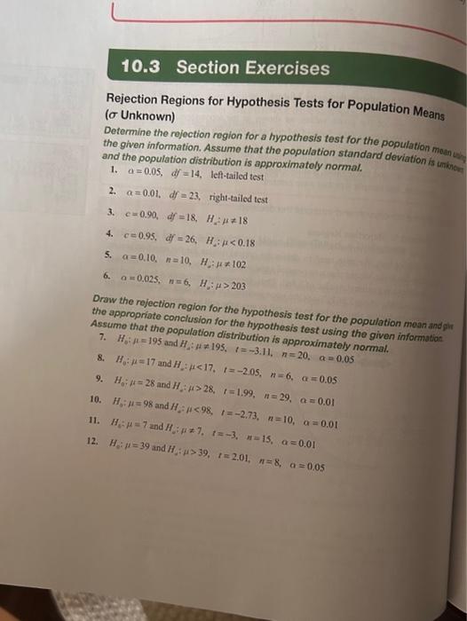 Solved 2. Rejection Regions for Hypothesis Tests for | Chegg.com