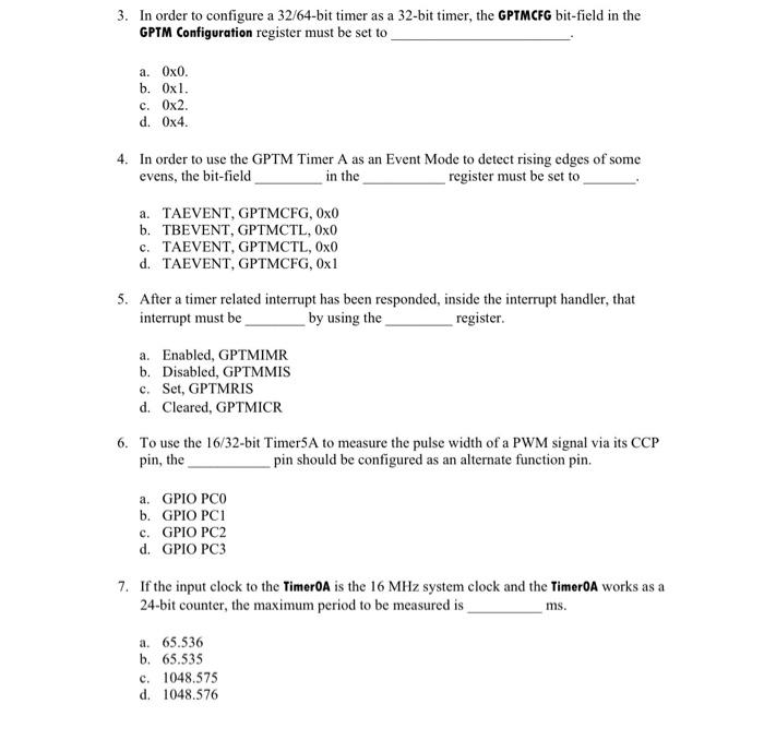 Solved 1 True False Selections 1. Each of six 16/32-bit GPTM | Chegg.com